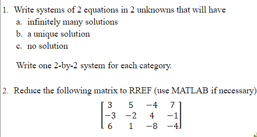 Solved 1. Write systems of 2 equations in 2 unknowns that | Chegg.com
