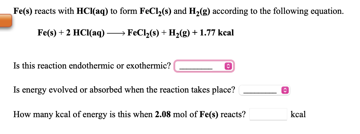 Solved Fe(s) reacts with HCl(aq) to form FeCl2(s) and H2(g) | Chegg.com