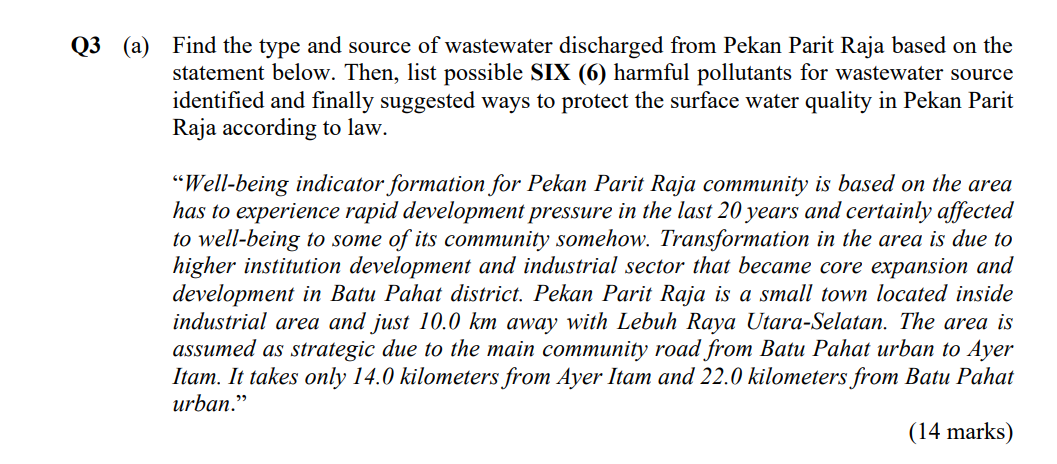 Solved Q3 (a) Find the type and source of wastewater | Chegg.com