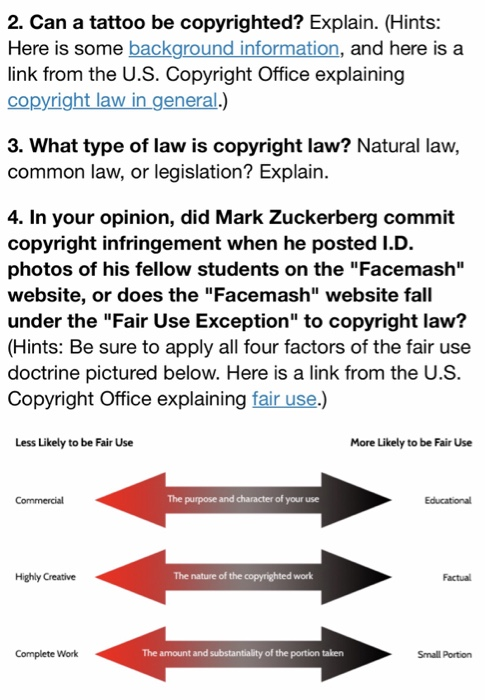 Solved 2. Can a tattoo be copyrighted? Explain. (Hints: Here | Chegg.com