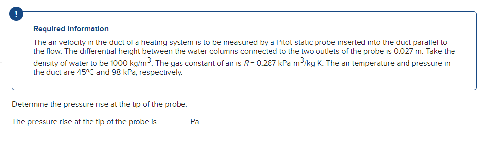 Solved Required information The air velocity in the duct of | Chegg.com