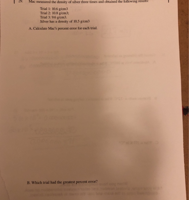 Solved A. Calculate max percent error for each trial. | Chegg.com