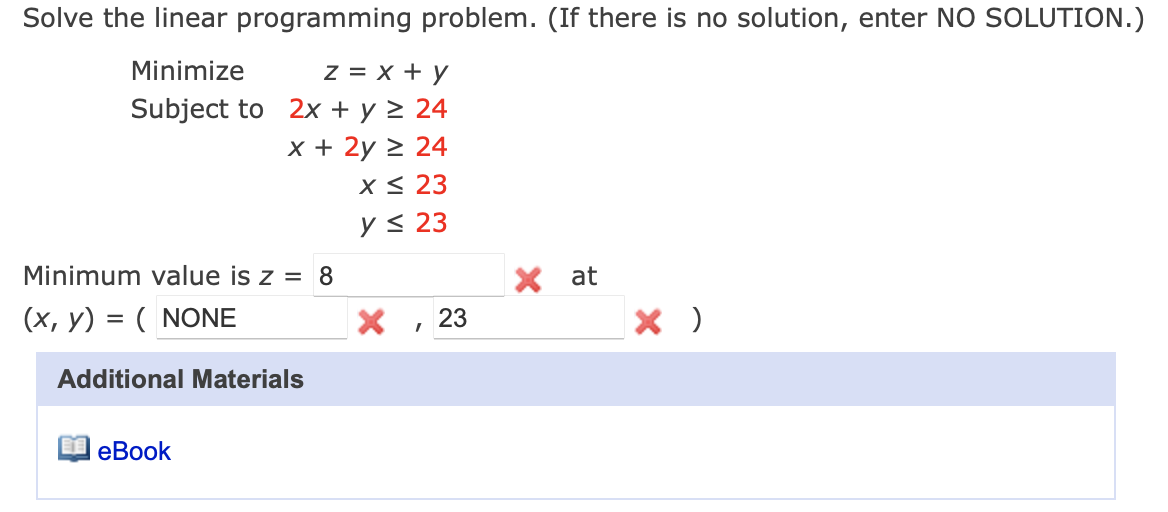 Solved Solve the linear programming problem. (If there is no | Chegg.com