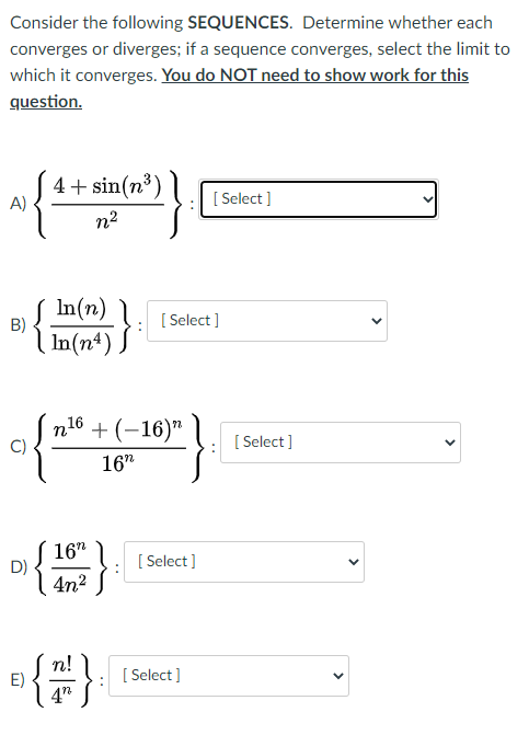 Solved Consider the following SEQUENCES. Determine whether | Chegg.com