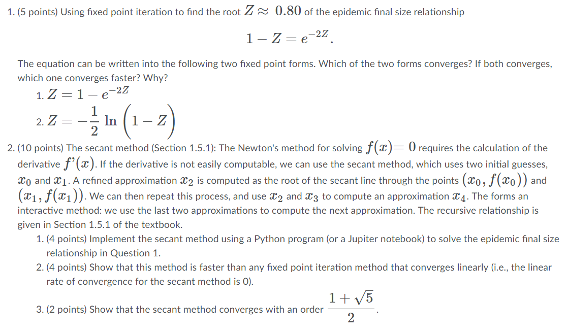 Solved 1. (5 points) Using fixed point iteration to find the | Chegg.com