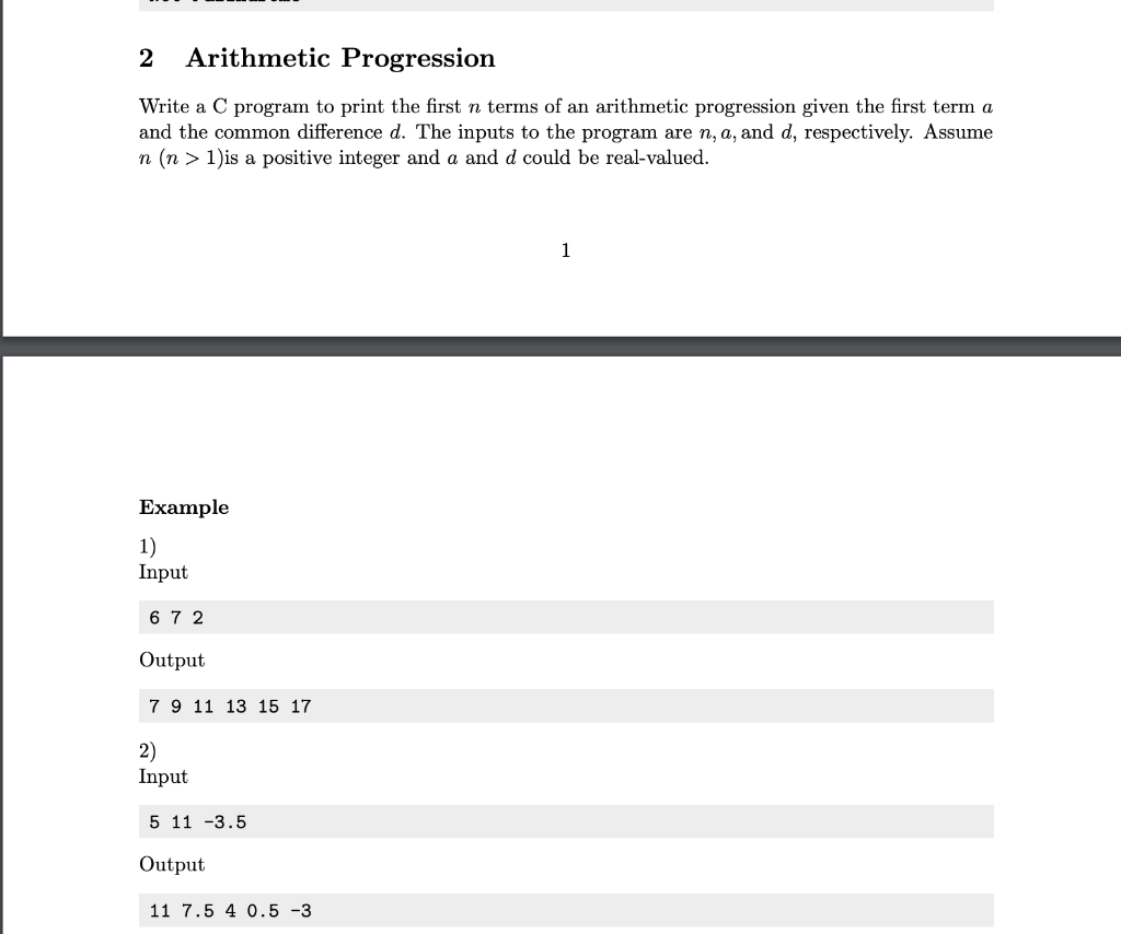 Solved 2 Arithmetic Progression Write a C program to print | Chegg.com