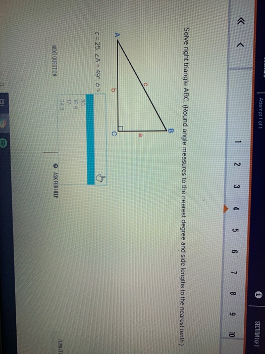 Solved Solve right triangle ABC. (Round angle measures to | Chegg.com