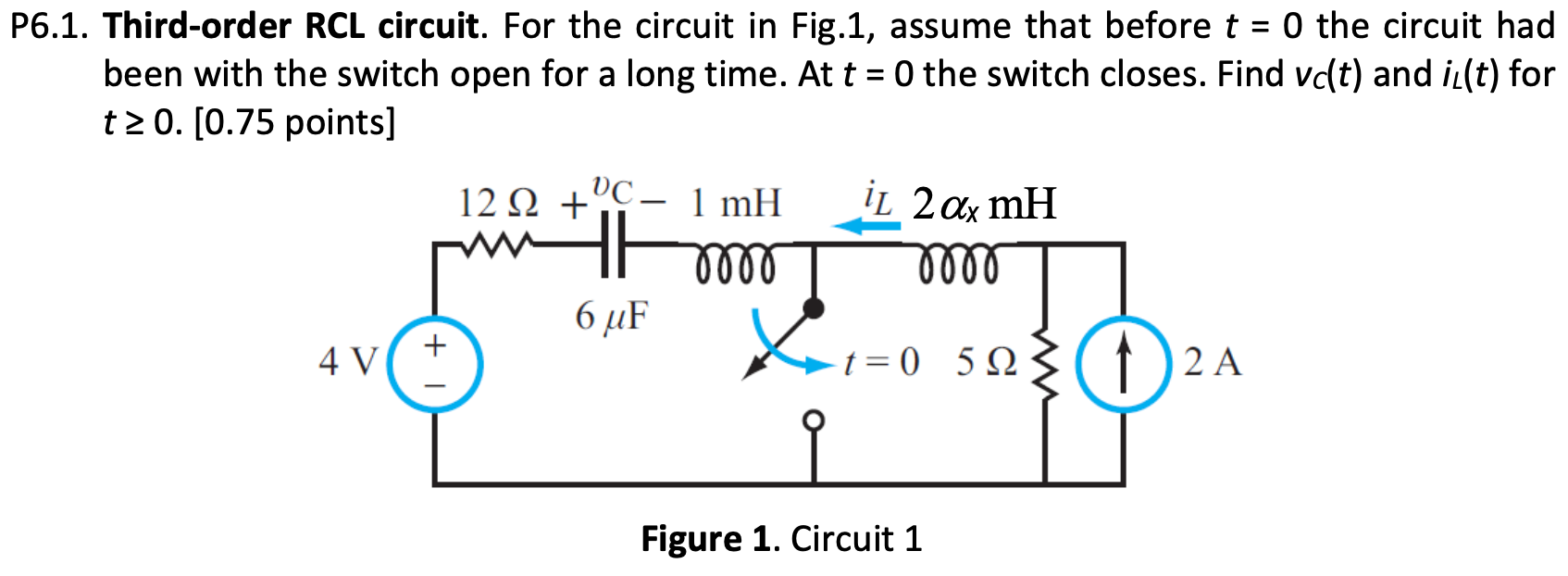Solved P6.1. Third-order RCL circuit. For the circuit in | Chegg.com
