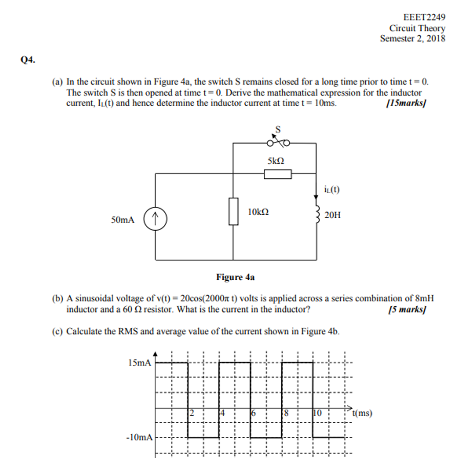 Solved EEET2249 Circuit Theory Semester 2, 2018 Q4. (a) In | Chegg.com