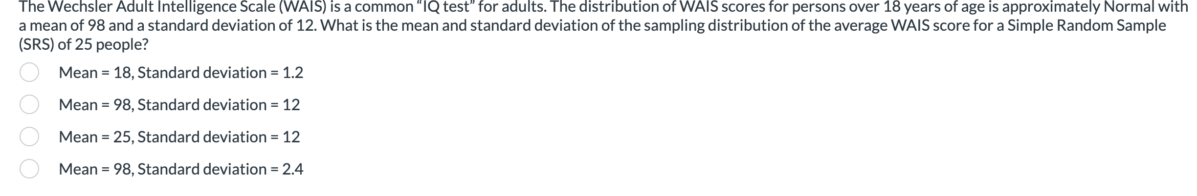 Solved The Wechsler Adult Intelligence Scale (WAIS) is a | Chegg.com