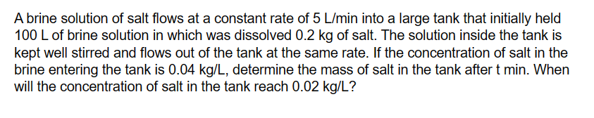 Solved Determine the mass of salt in the tank after t min. | Chegg.com