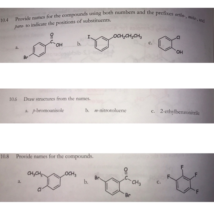 Solved and the prefixes ortho-, meta, and Provide names for | Chegg.com