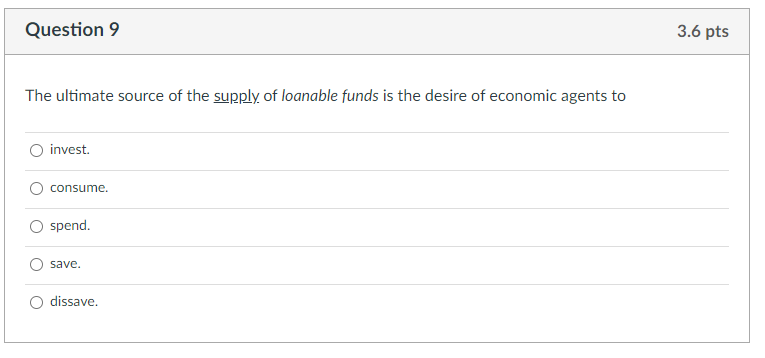 Solved Question 9 3.6 pts The ultimate source of the supply | Chegg.com