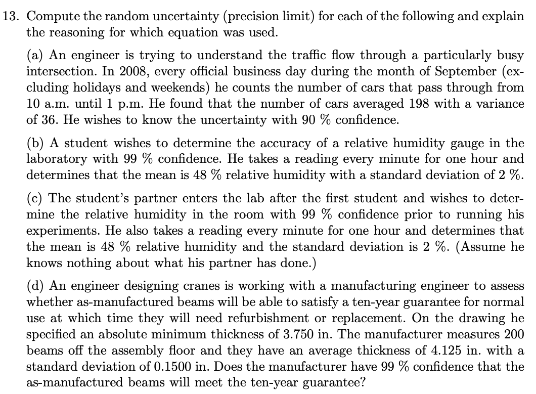 Solved 13. Compute the random uncertainty (precision limit) | Chegg.com