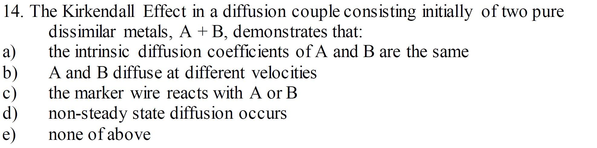 Solved 14. The Kirkendall Effect in a diffusion couple | Chegg.com