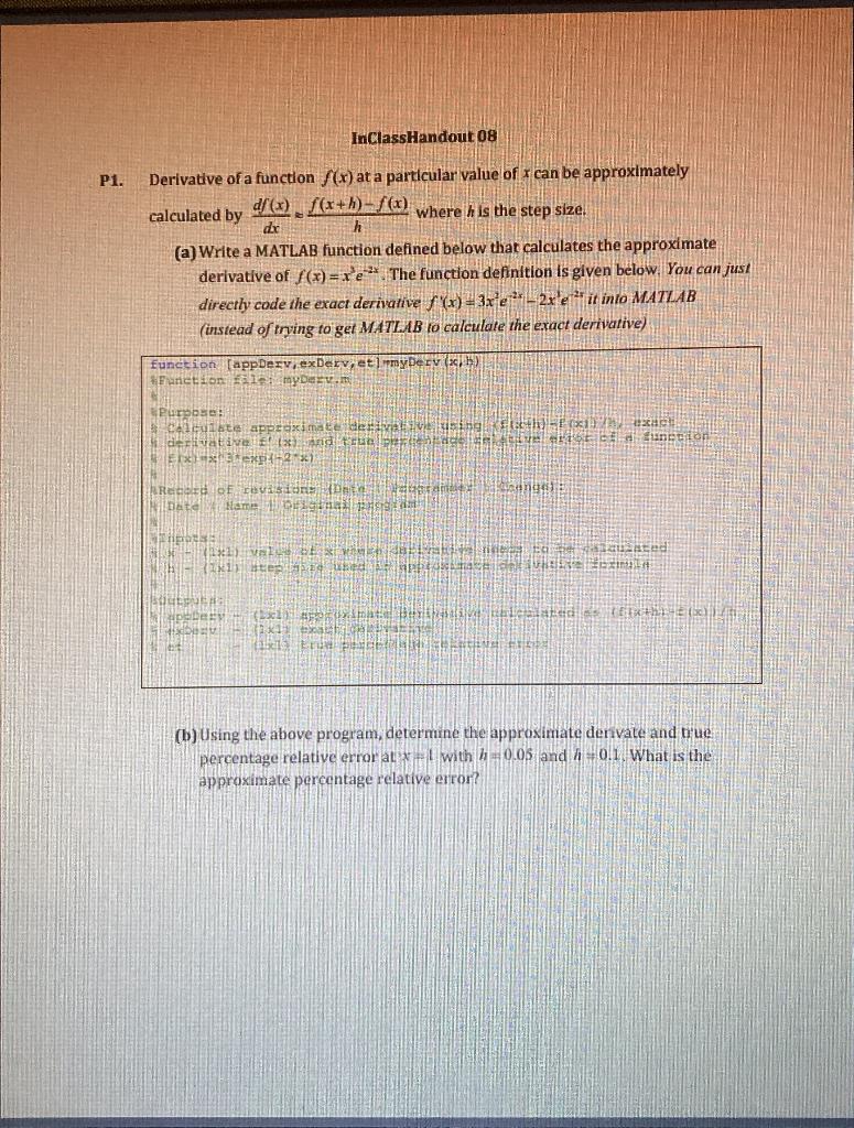 Solved P1. Derivative of a function f(x) at a particular | Chegg.com
