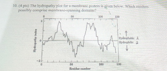 Solved 10. (4 pts) The hydropathy plot for a membrane | Chegg.com