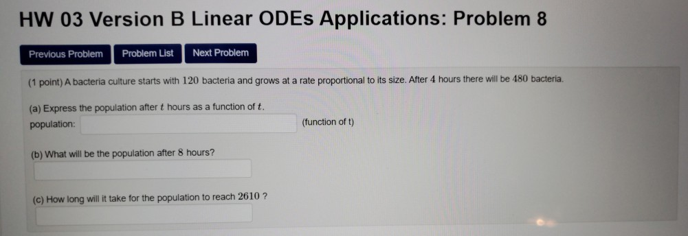 Solved HW 03 Version B Linear ODEs Applications: Problem 8 | Chegg.com