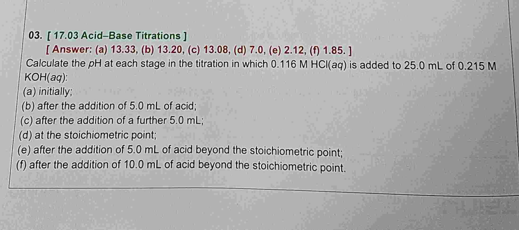 Solved 03 17 03 ï Acid Base Titrations ï Answer Chegg