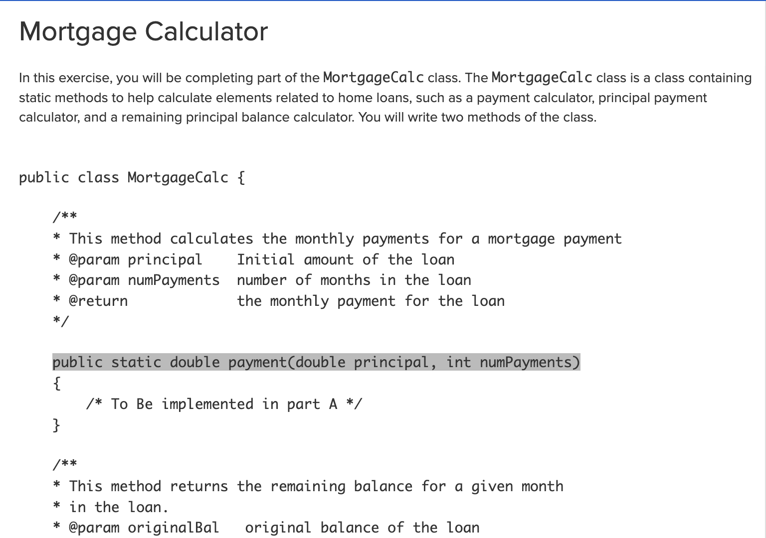 Solved JavaImplement the public static double payment(double | Chegg.com