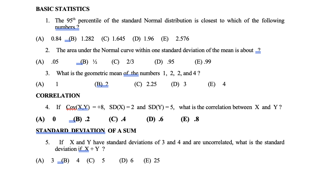 Solved 1. The 95th percentile of the standard Normal | Chegg.com