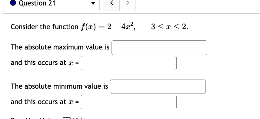 Solved Consider the function f(x)=2−4x2,−3≤x≤2. The absolute | Chegg.com