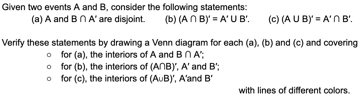 Solved Given two events A and B, consider the following | Chegg.com