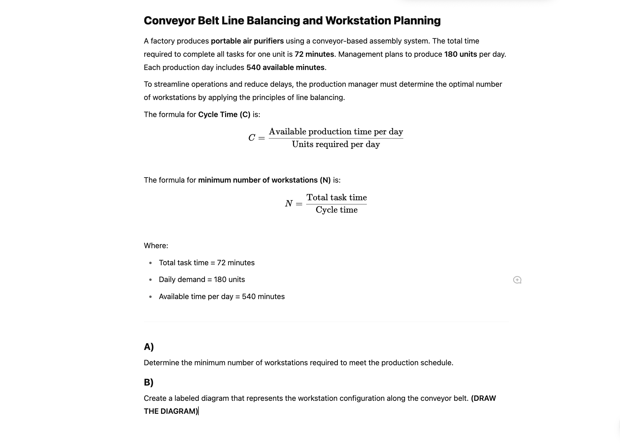 Solved Conveyor Belt Line Balancing and Workstation | Chegg.com