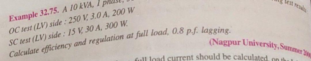Solved lest result Example 32.75. A 10 KVA, OC test (LV) | Chegg.com
