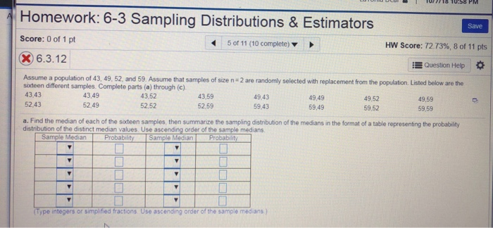 Solved Homework: 6-3 Sampling Distributions & Estimators | Chegg.com