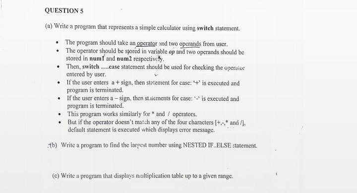 Solved Question 5 A Write A Program That Represents A 2621