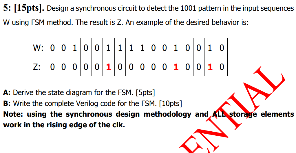 Solved 5: [15pts]. Design a synchronous circuit to detect | Chegg.com