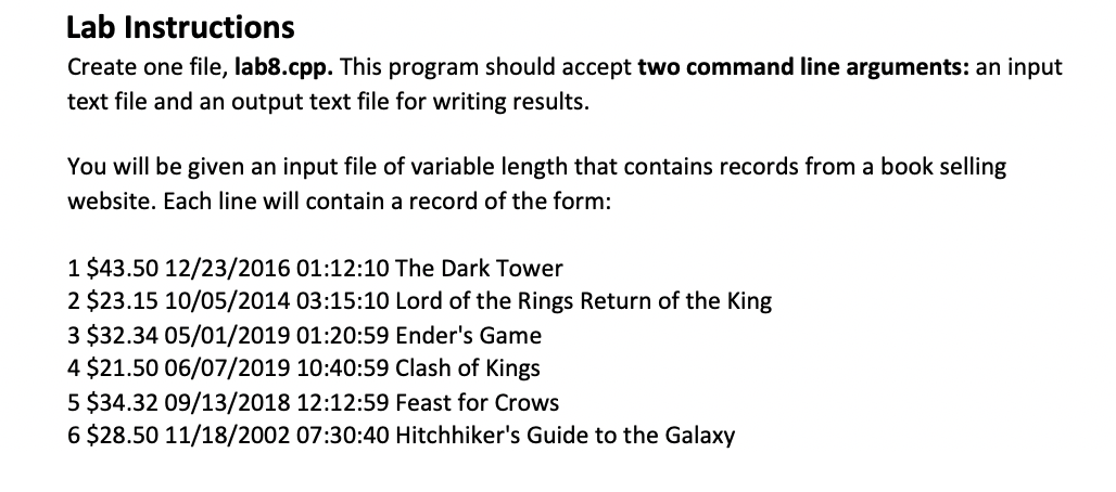 Solved Lab Instructions Create one file, lab8.cpp. This | Chegg.com