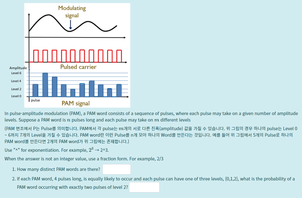 Solved In pulse-amplitude modulation (PAM), a PAM word | Chegg.com