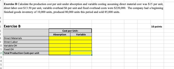 Solved Exercise B Calculate the production cost per unit | Chegg.com