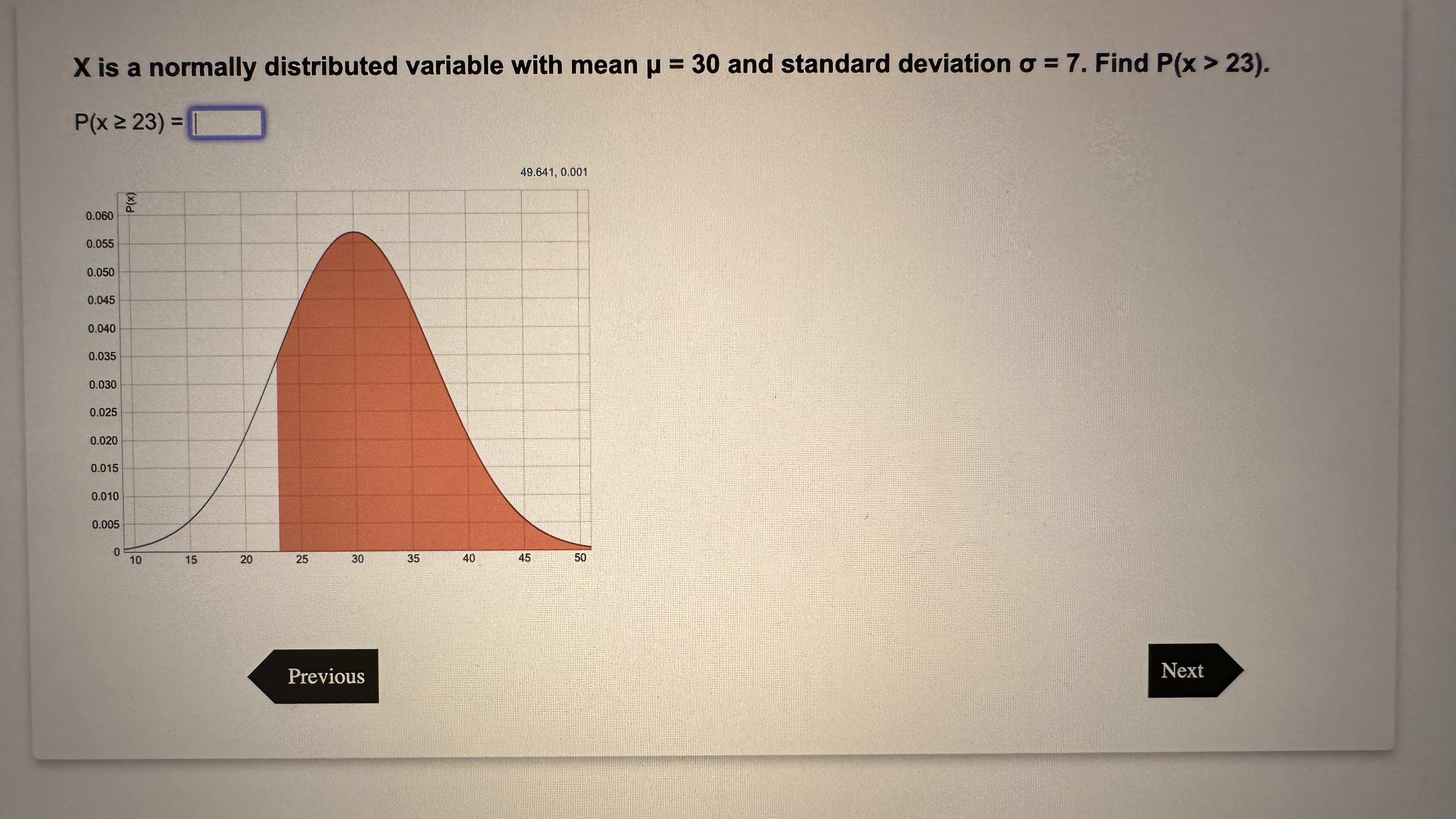 Solved x ﻿is a normally distributed variable with mean μ=30 | Chegg.com