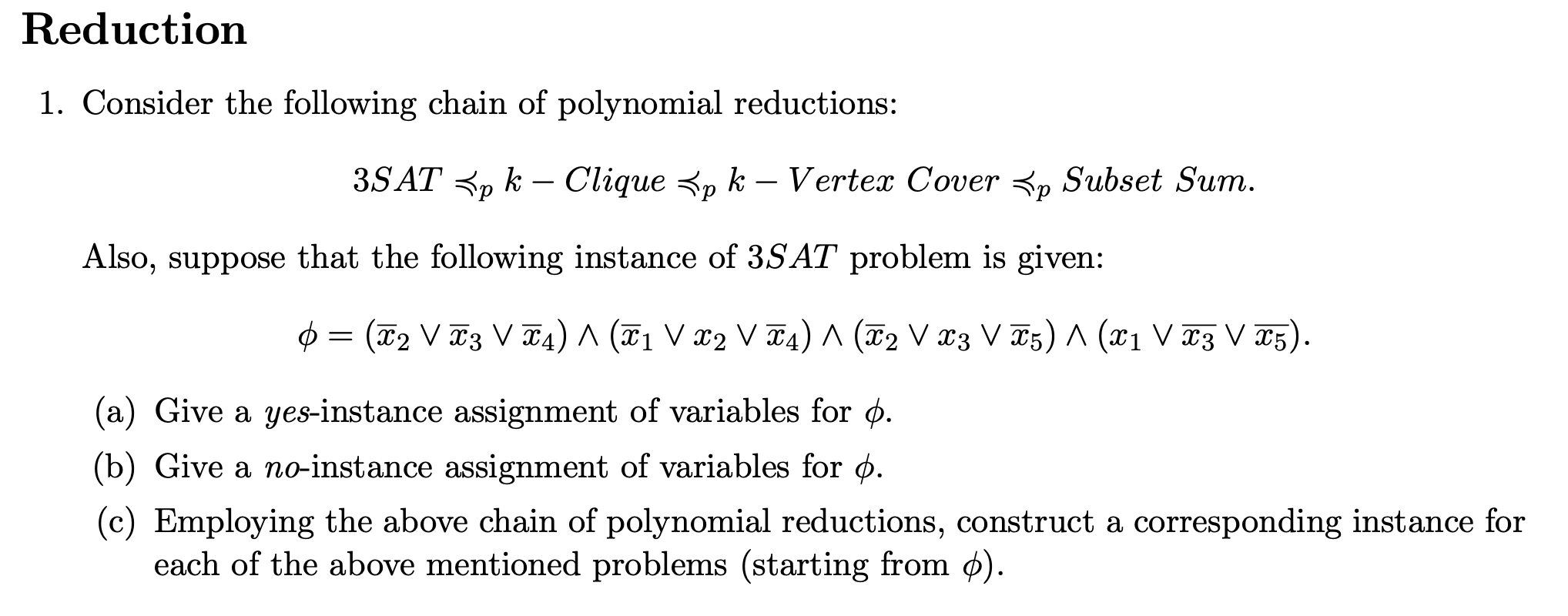 Reduction 1. Consider the following chain of | Chegg.com