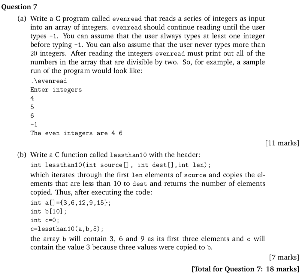 Solved Question 7 A Write A C Program Called Evenread That