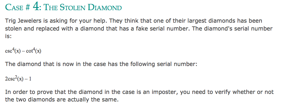 Solved CASE 4 THE STOLEN DIAMOND Trig Jewelers is asking for | Chegg.com