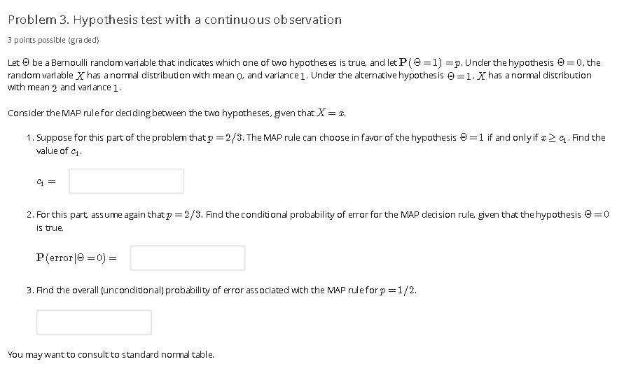 Solved Problem 3 Hypothesis Test With A Continuous 3622