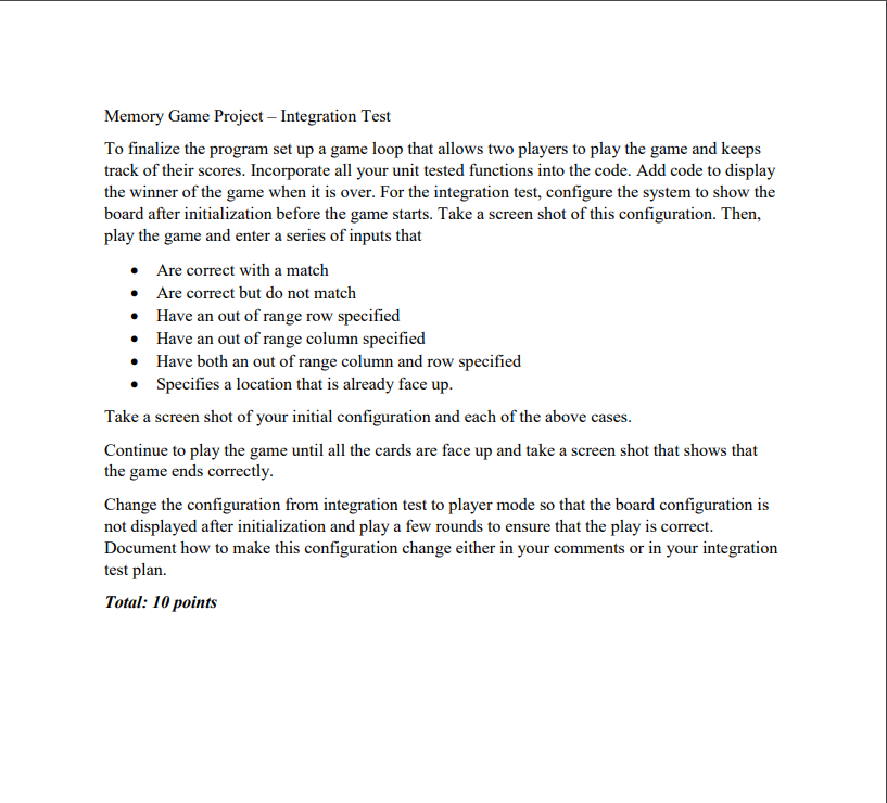 Memory Game Project Overview Children often play a | Chegg.com