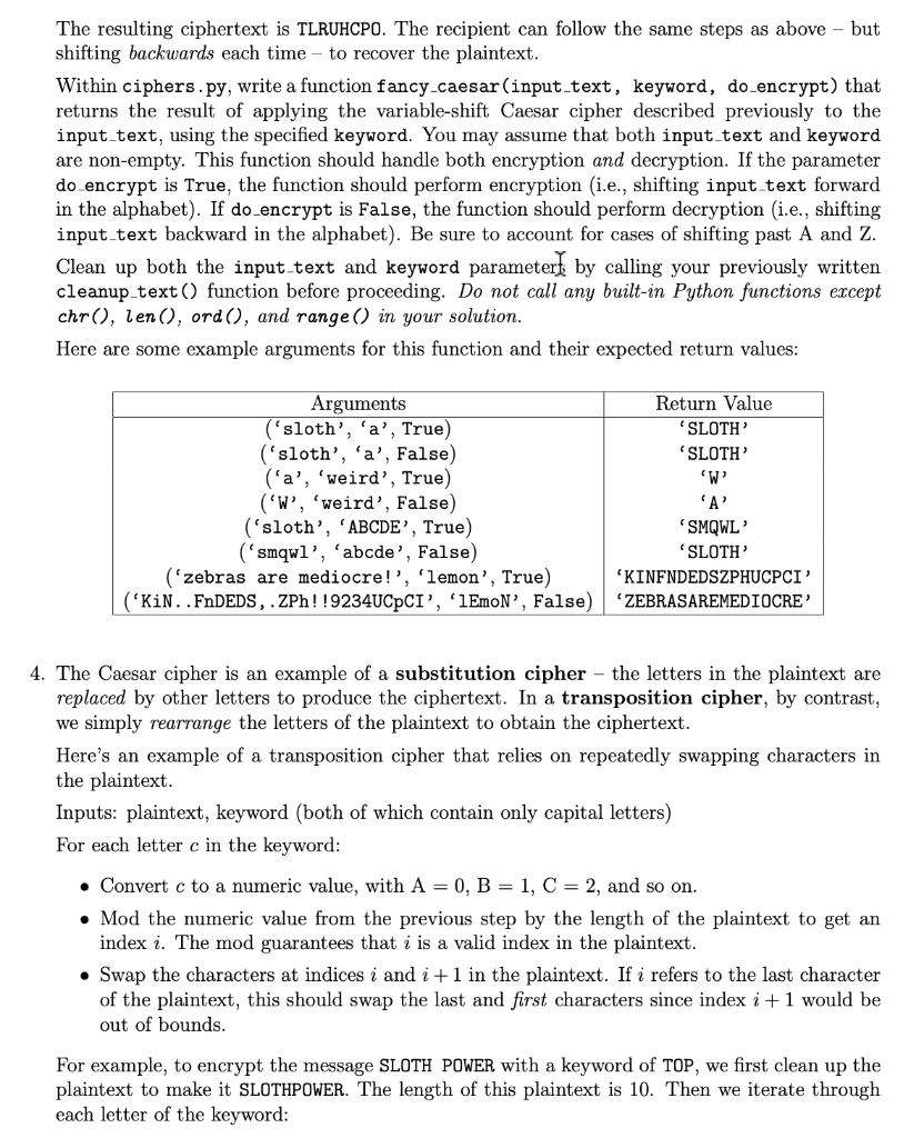 Solved 1. (4 points) Within a file named ciphers.py, write a | Chegg.com