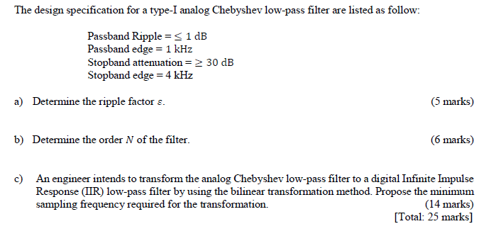 Solved The design specification for a type-I analog | Chegg.com