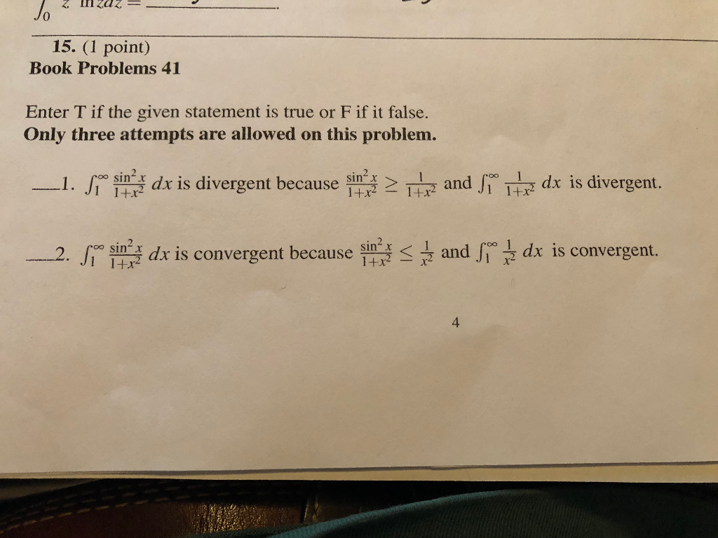 Solved 0 15. (1 point) Book Problems 41 Enter T if the given | Chegg.com