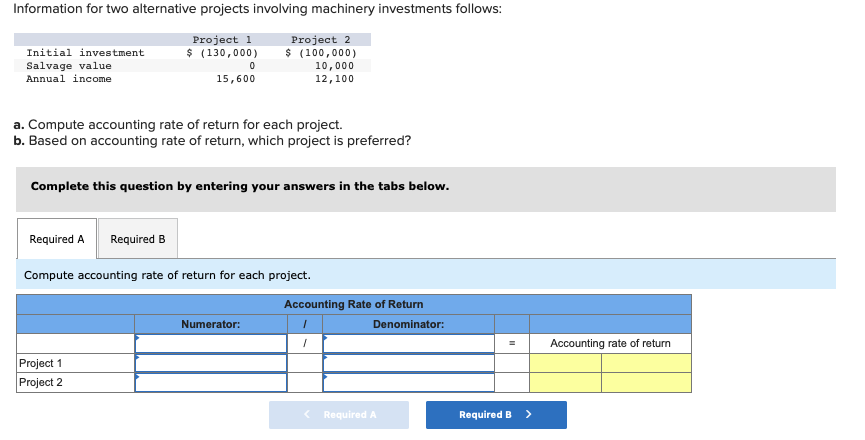 Solved Information for two alternative projects involving | Chegg.com