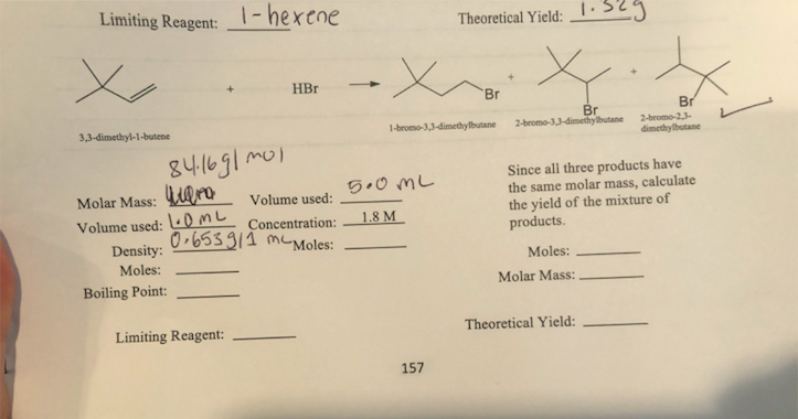 Solved Hi this is for an experiment for the addition of Hbr | Chegg.com