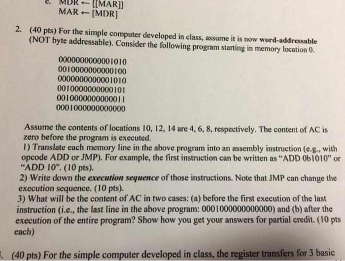 MDR[[MAR] MAR [MDR] 2. (40 pts) For the simple | Chegg.com
