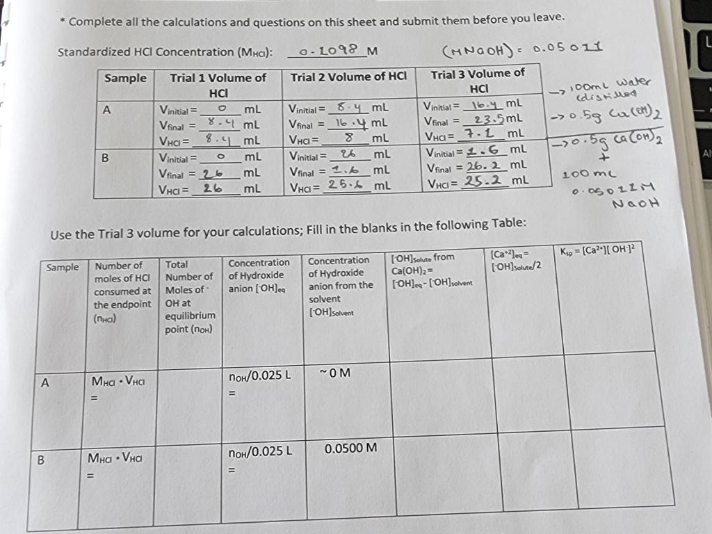 Please Do the Table Calculations for Trial 3, Sample | Chegg.com