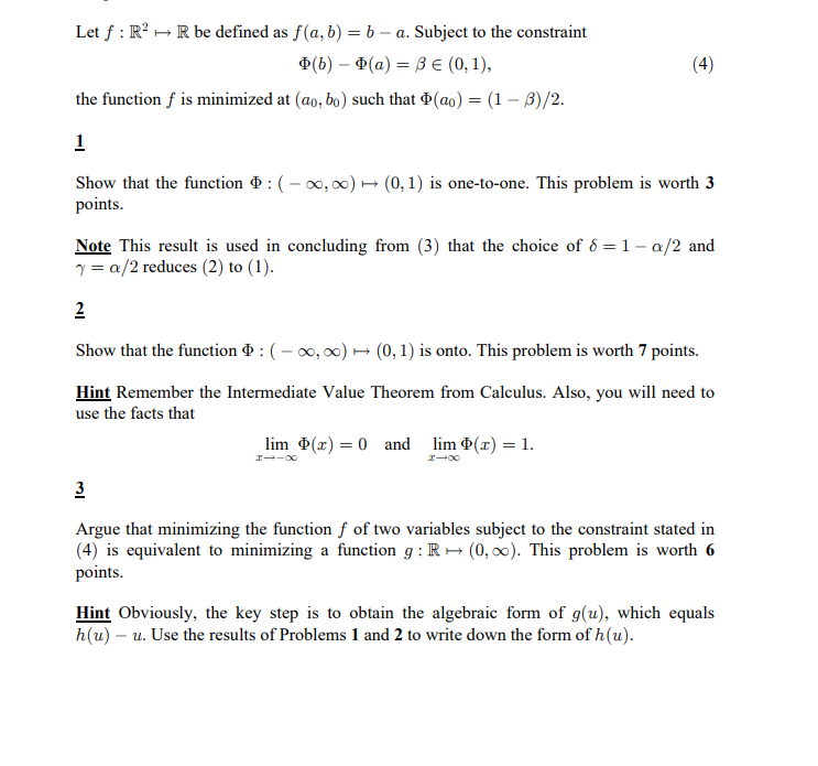 Solved Let f:R2↦R be defined as f(a,b)=b−a. Subject to the | Chegg.com
