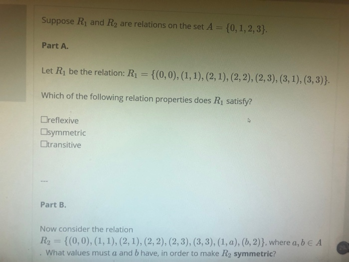 Solved Suppose R1 and R2 are relations on the set A- [0, | Chegg.com